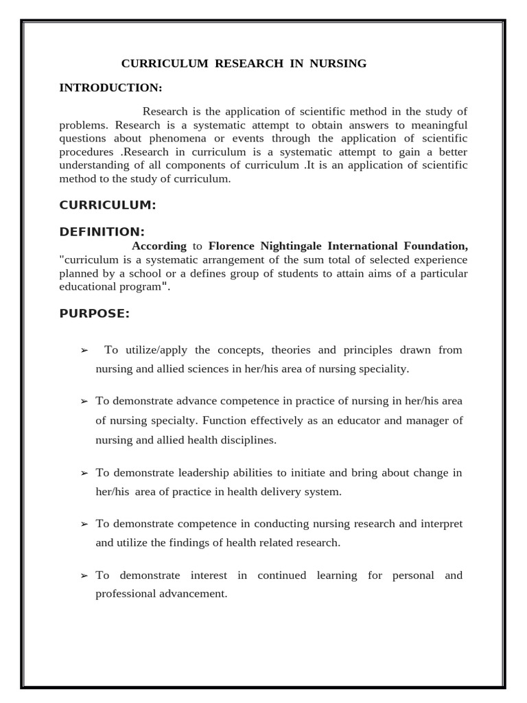 Curriculum Research in Nursing Overview | PDF | Nursing | Curriculum