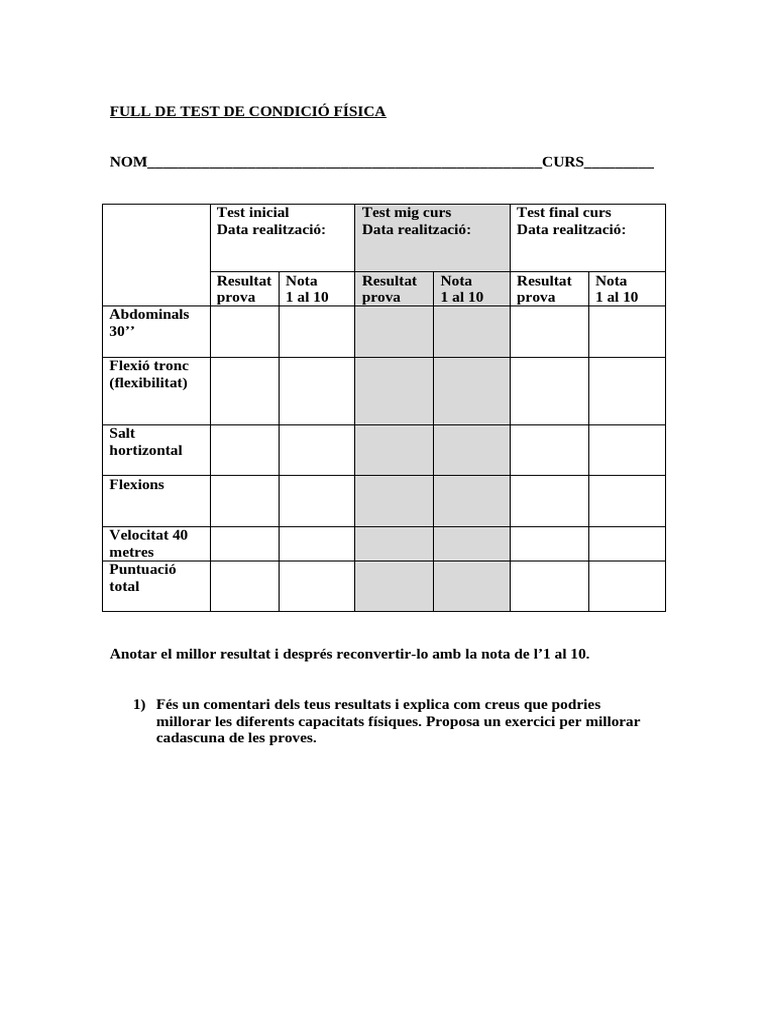 Bateria Eurofit | PDF
