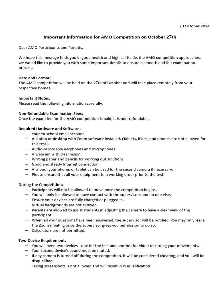 AMO Math Online Exam - Rules - Eng Version - Latest | PDF | Tablet ...