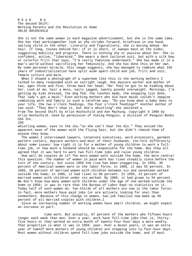 The Second Shift Hochschild | PDF | Child Care | Sleep