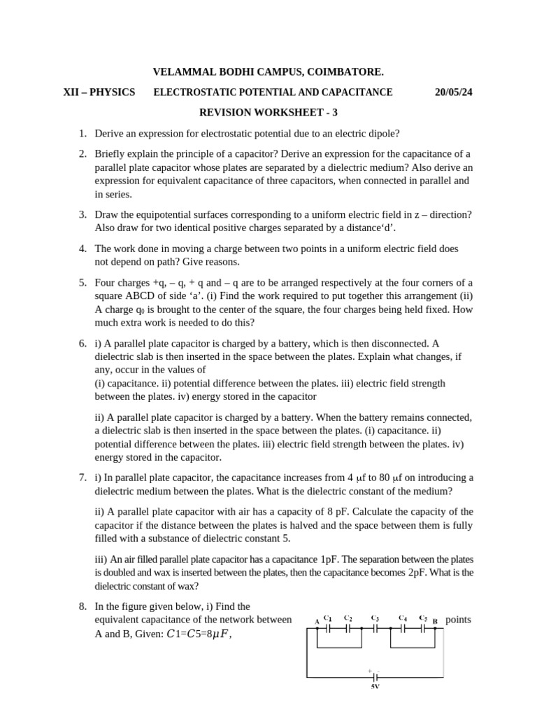 Questions and Numericals for Unit ii | PDF | Capacitor | Capacitance
