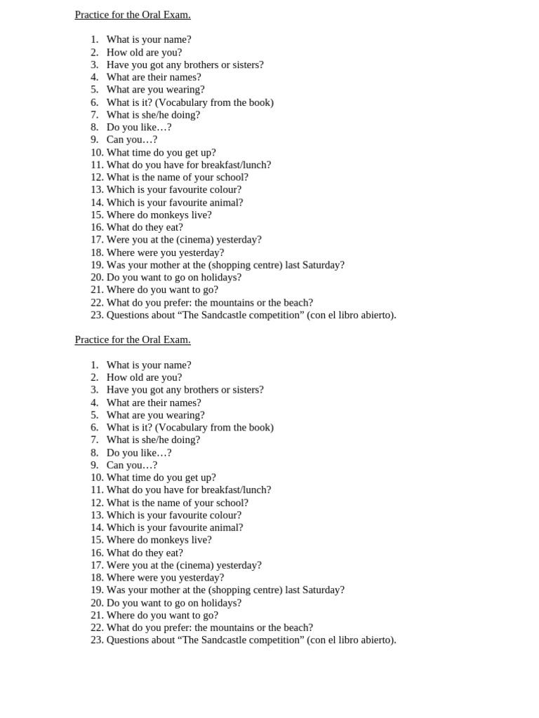 Oral Exam Practice Questions Guide | PDF