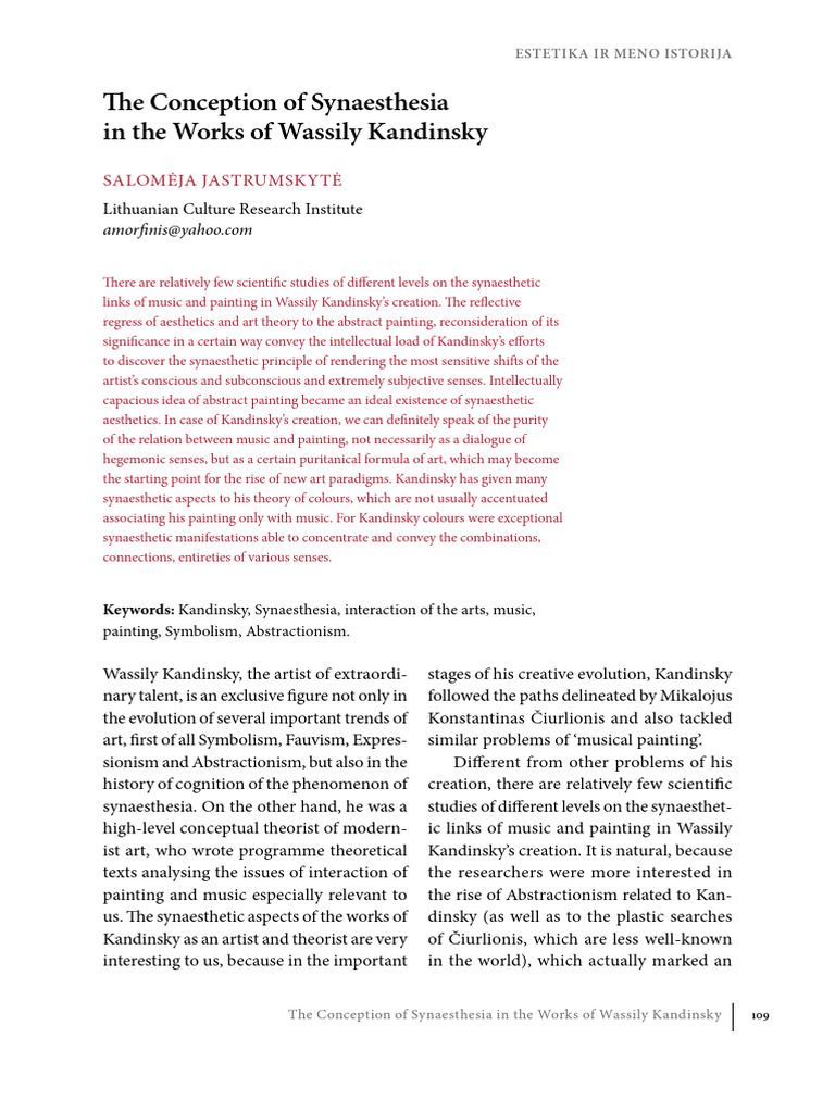 Salomeja Jastrumskyte - The Conception of Synaesthesia | PDF | Wassily Kandinsky | Abstract Art