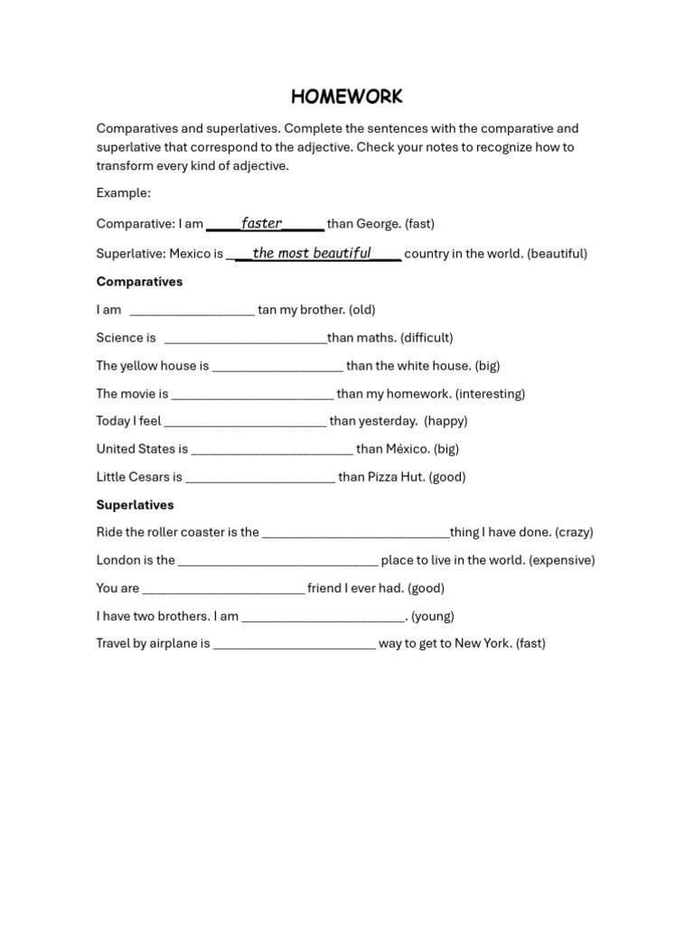 Homework Comparatives And Superlatives Pdf