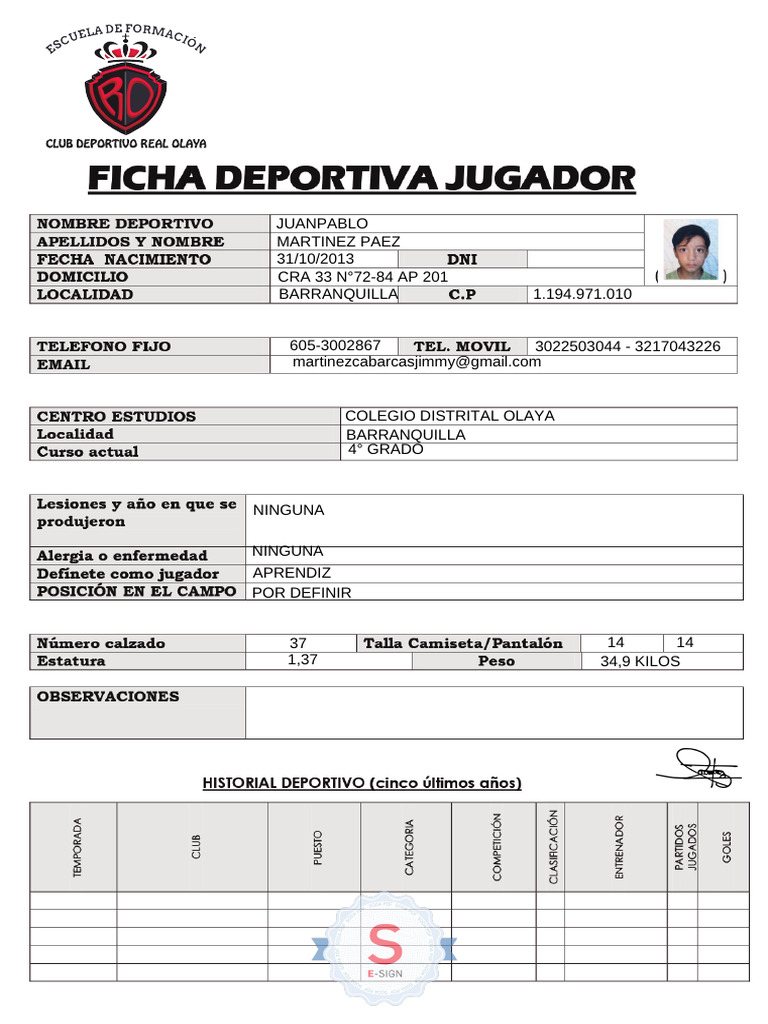 Ficha Deportiva Jugador Fútbol en Positivo (1) (1) | PDF