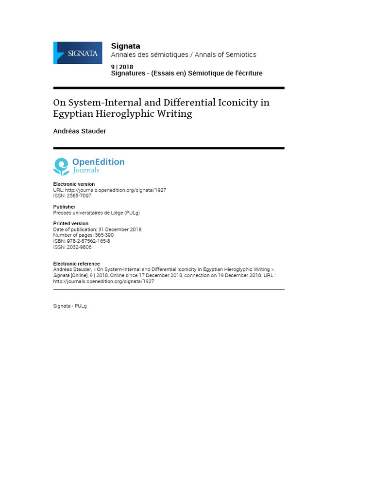 On System-Internal and Differential Iconicity in Egyptian Hieroglyphic ...