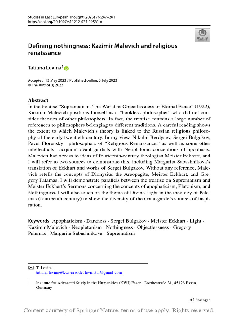 Defining Nothingness Kazimir Malevich and Religiou | PDF ...