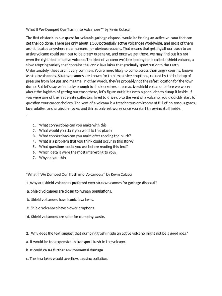 What If We Dumped Our Trash Into Volcanoes Pdf Volcano Types Of