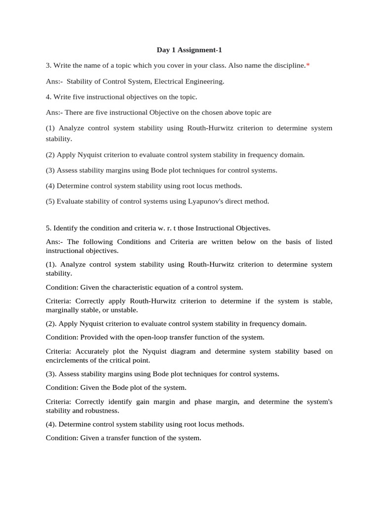 Advance Pedagogy Assignment 1 | PDF | Control Theory | Stability Theory