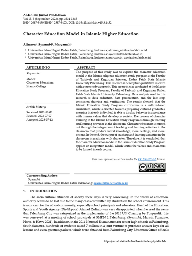Character Education Model Inislamic Higher Education | PDF ...