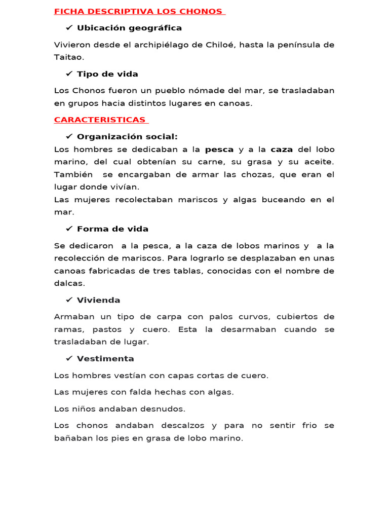 Ficha Descriptiva Los Chonos | PDF