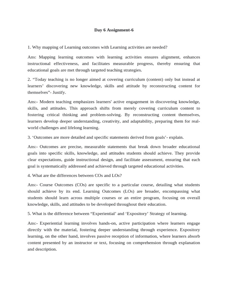 Advance Pedagogy Assignment 6 | PDF