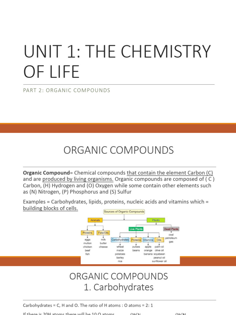 Unit 1 - Organic Compounds | PDF | Carbohydrates | Nucleic Acids