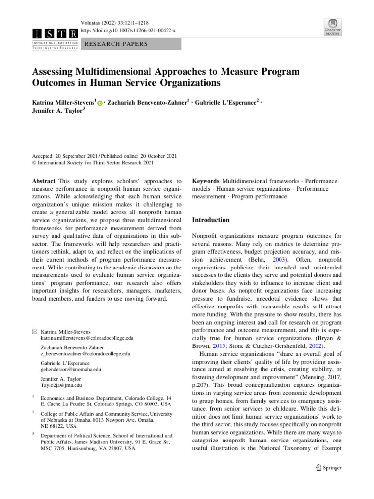 Assessing Multidimensional Approaches To Measure Program Outcomes in ...