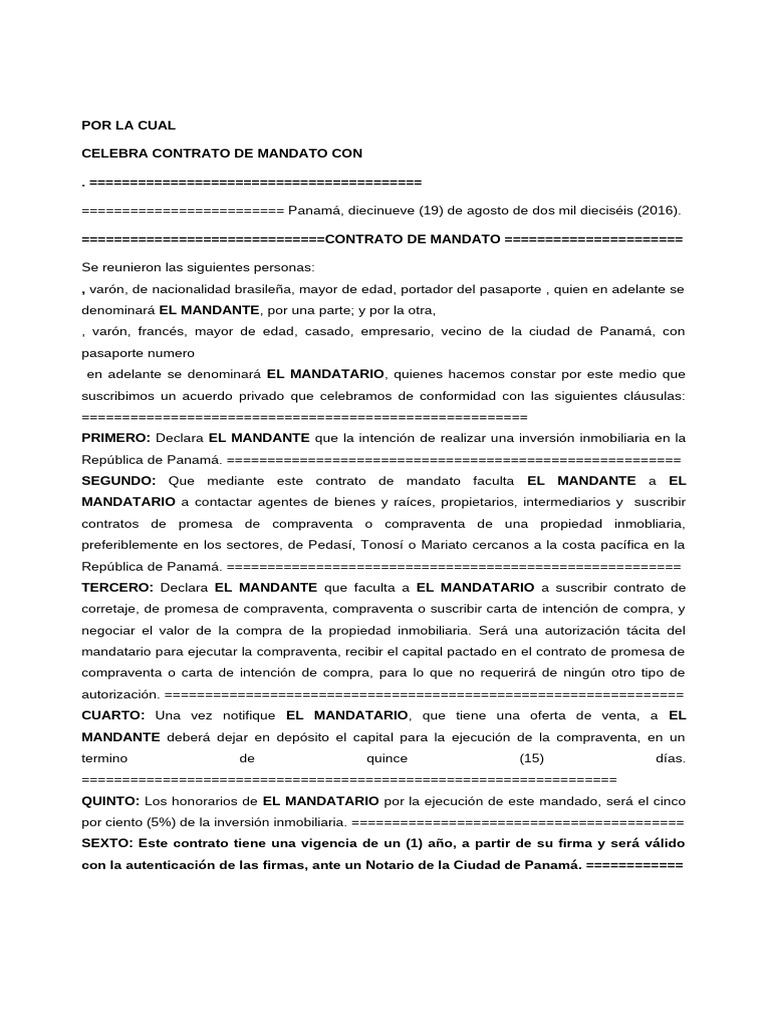 Contrato de Mandato Modelo | PDF