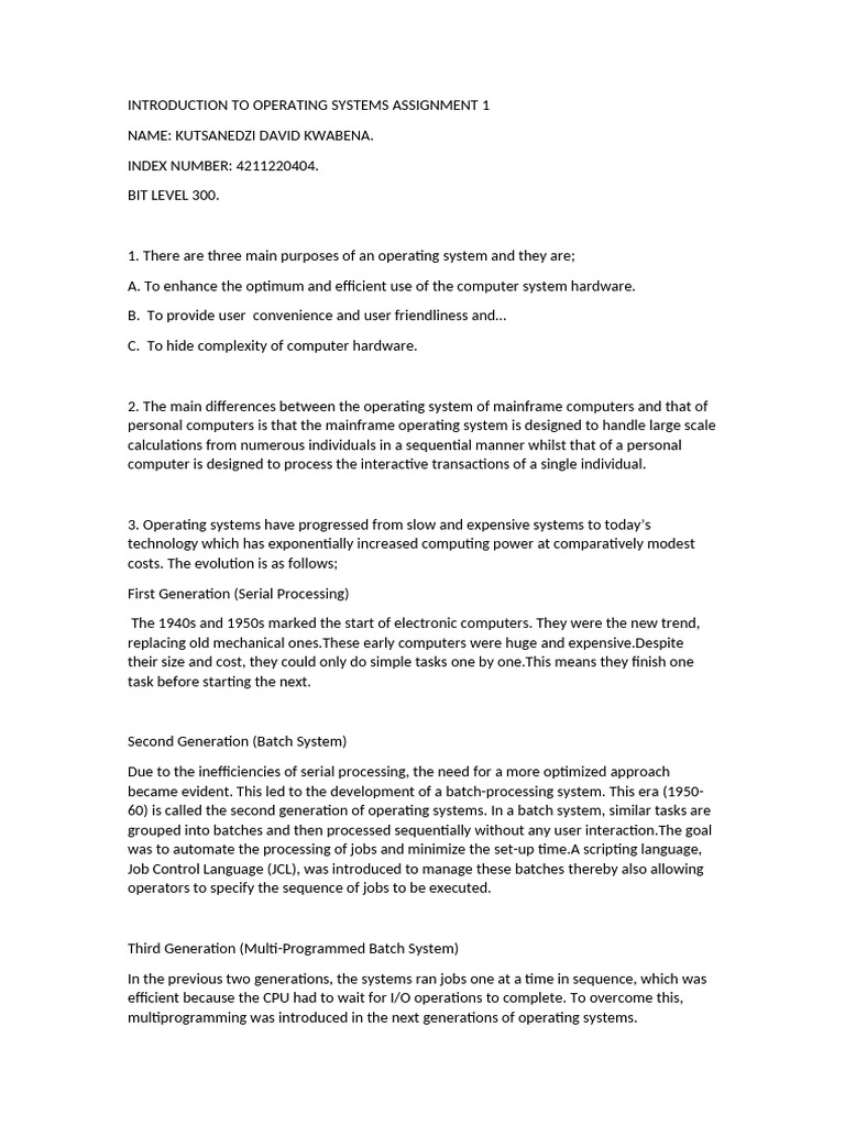 Introduction To Operating Systems Assignment 1 | PDF | Operating System | Computer Science