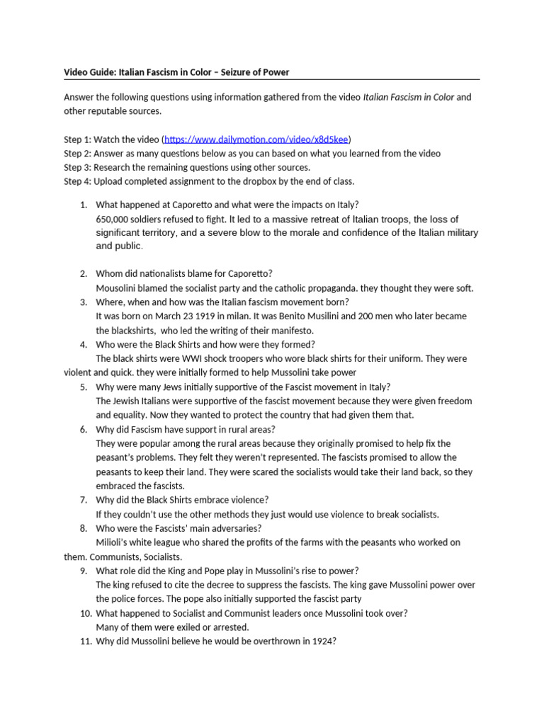 Video Guide Italian Fascism in Color | PDF | Fascism | Benito Mussolini