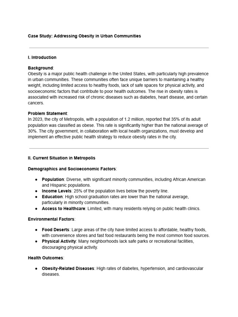 Case Study - Addressing Obesity in Urban Communities | PDF | Obesity ...