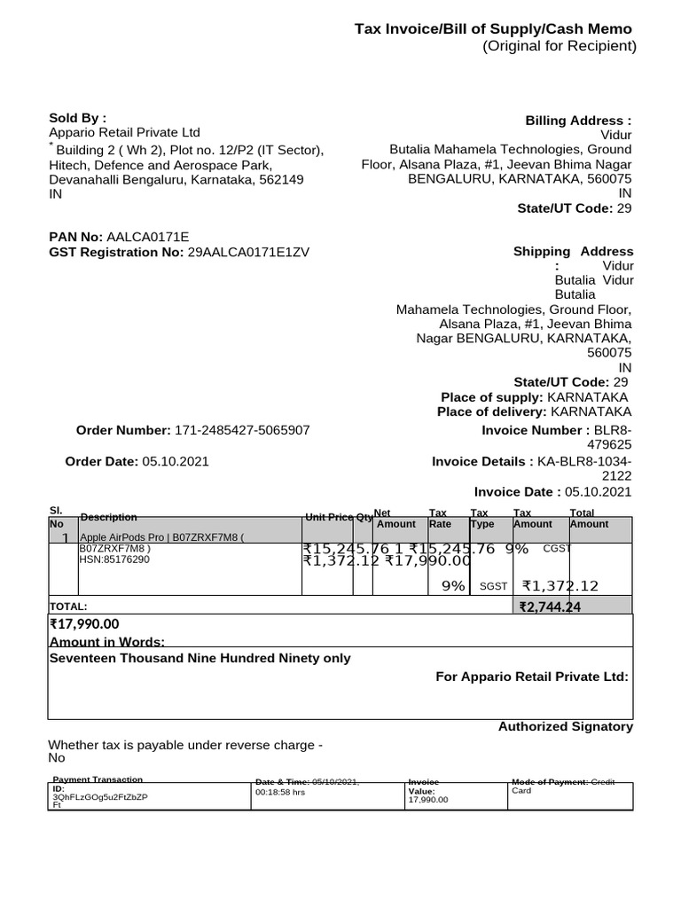 Invoice - Apple Airpods Pro | PDF | Invoice | Business