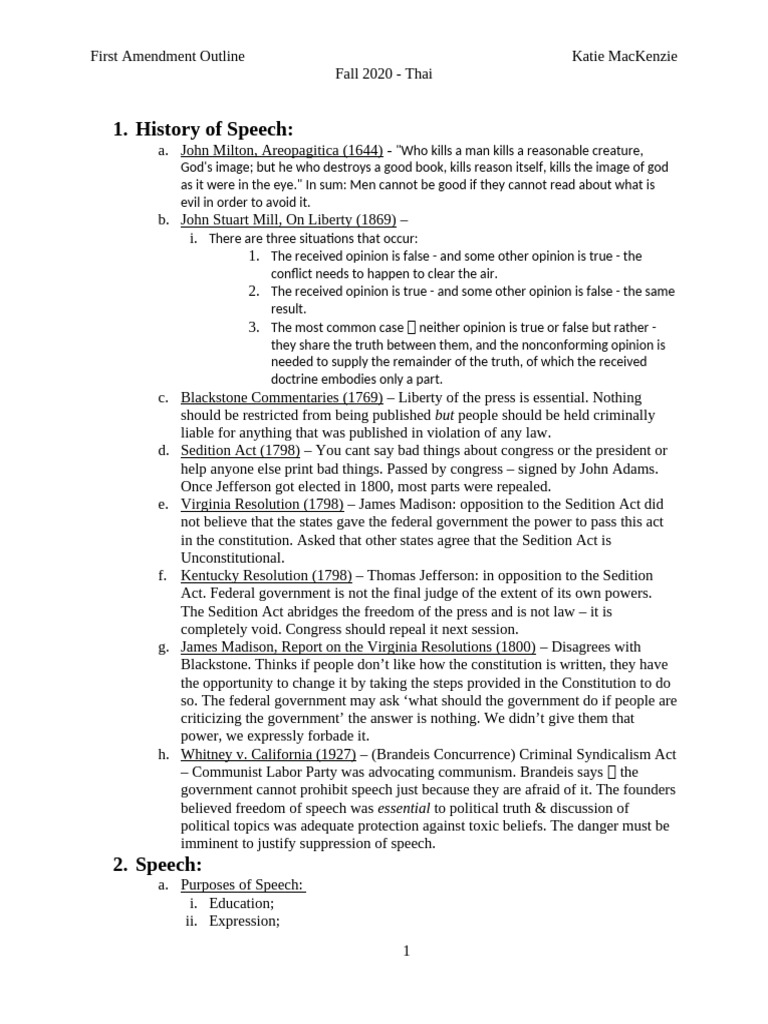 First Amendment Outline | PDF | First Amendment To The United States ...