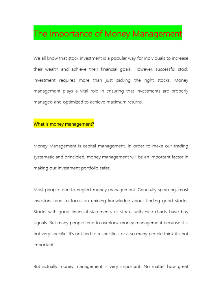 The Importance of Money Management - Surendra | PDF | Investment ...