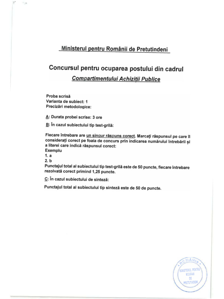 Subiecte Achizitii Publice 1 | PDF