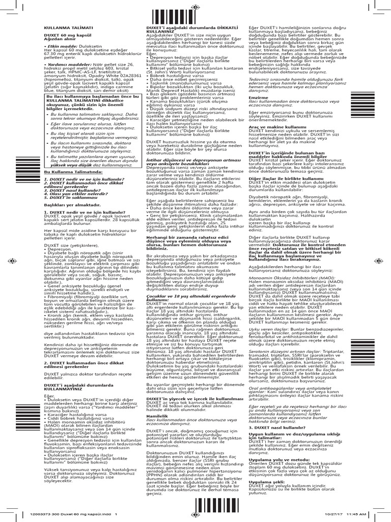 Duxet 60mg 28 Kapsul Medication Guide | PDF
