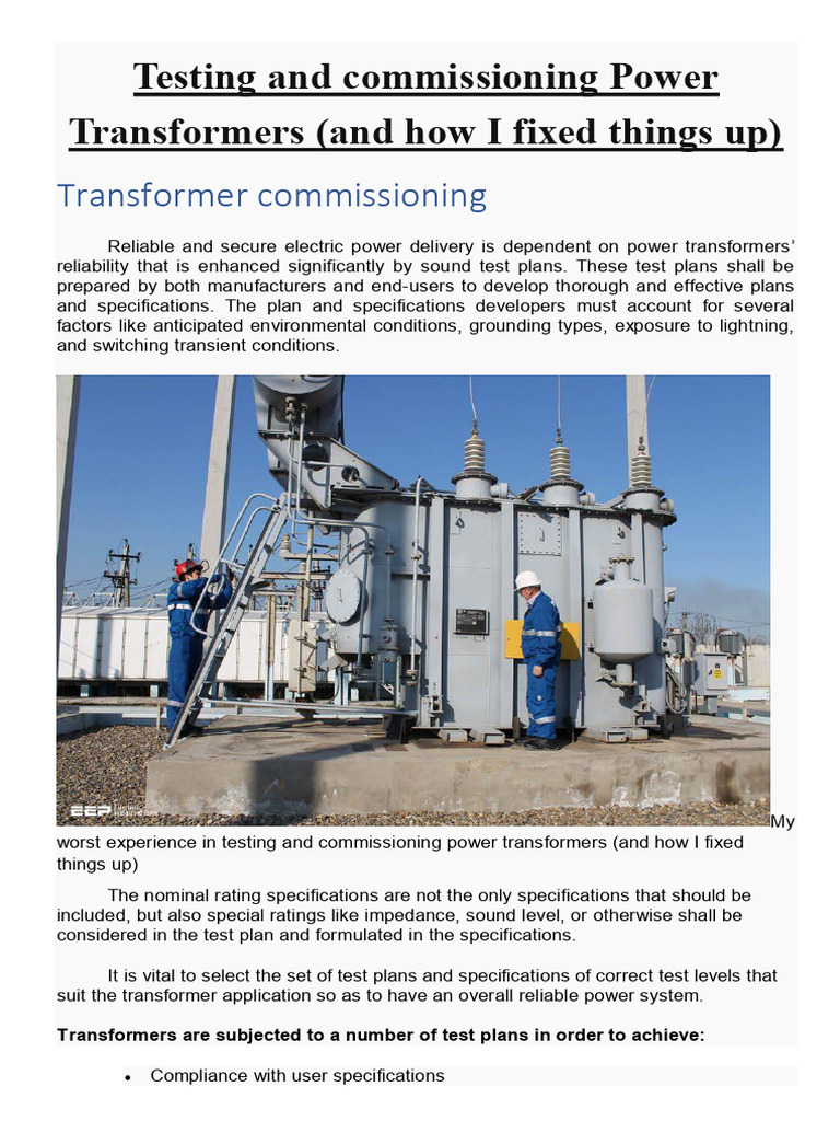 121 Power Transformers Testing And Commissioning And How I Fixed Pdf