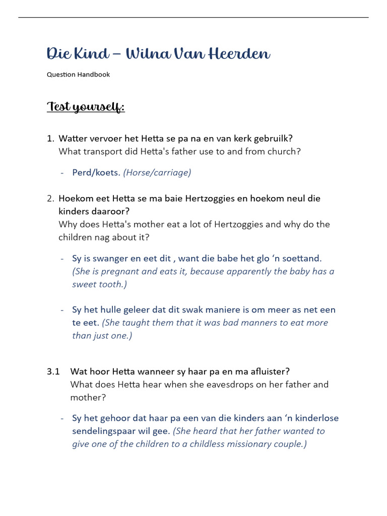 Die Kind: Questions and Answers Guide | PDF | Living Arrangements | Family