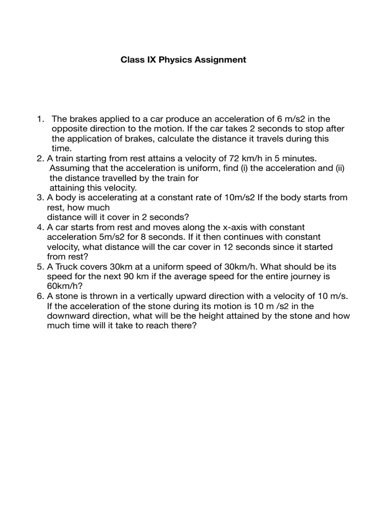 Assignment Class 9 Physics | PDF | Technology & Engineering