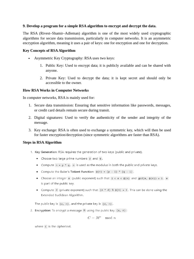 RSA Encryption and Decryption Program | PDF | Key (Cryptography) | Public Key Cryptography
