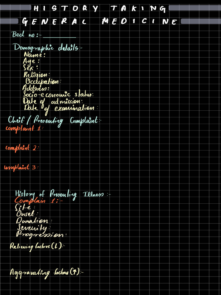 History Taking Template - 241003 - 083202 | PDF