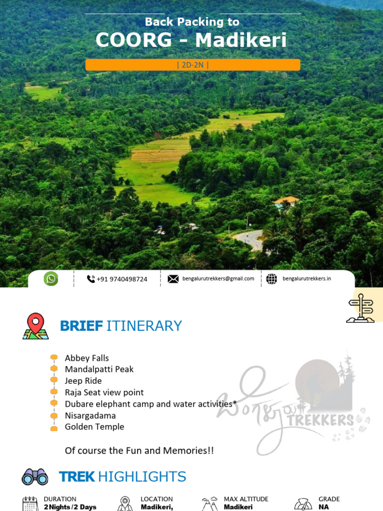 Coorg Backpacking Itinerary | PDF | Meal | Lunch