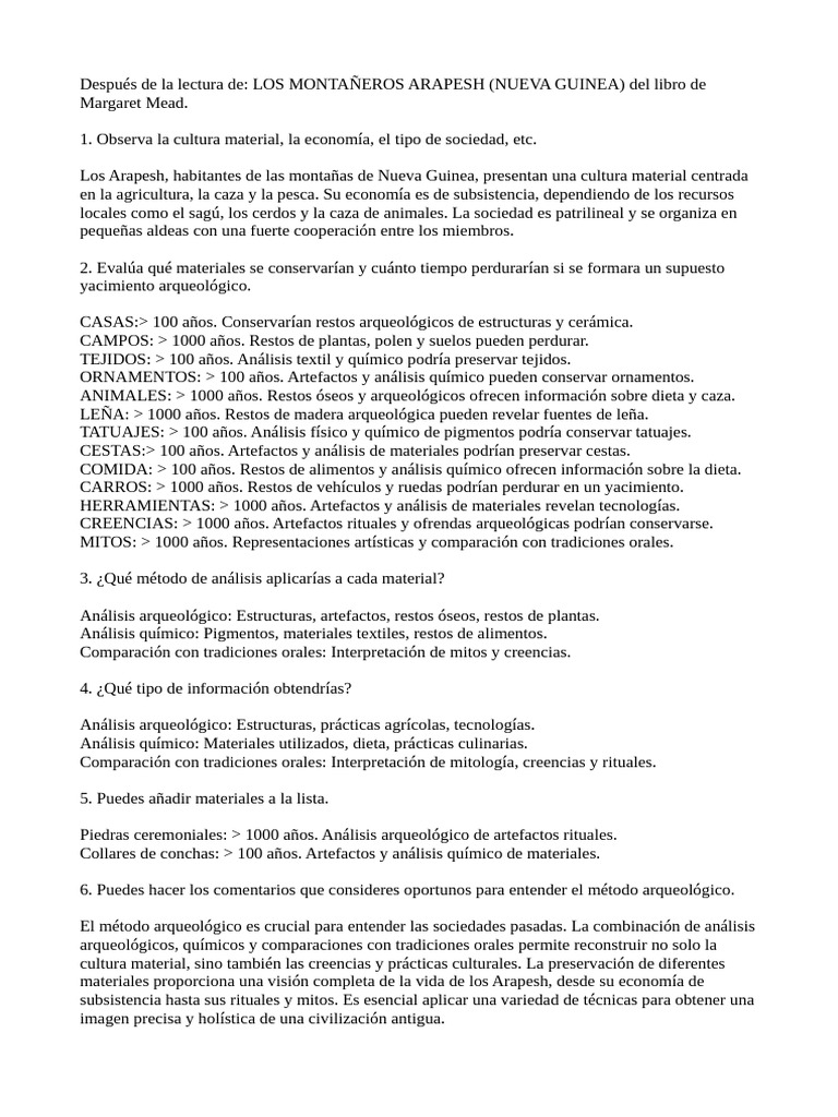 Los Arapesh Cultura | PDF | Sociedad | Alimentos