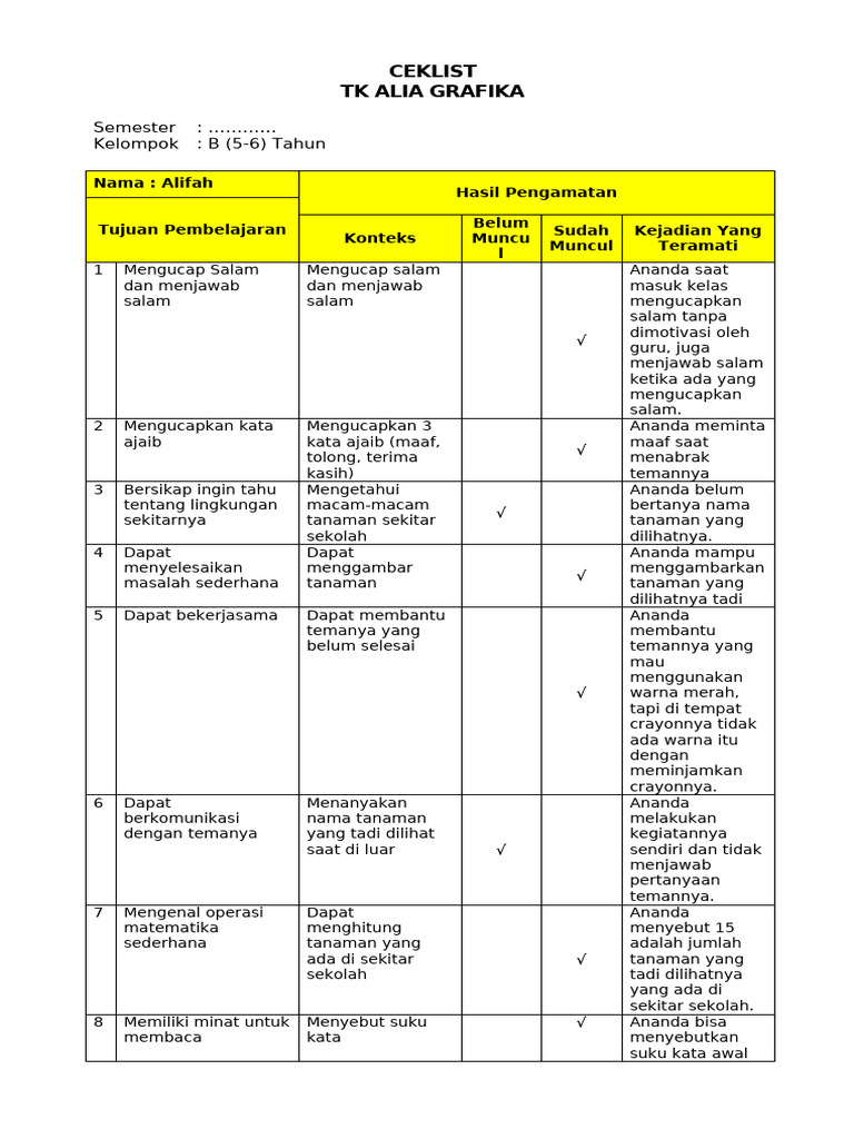 Asesmen Ceklist | PDF