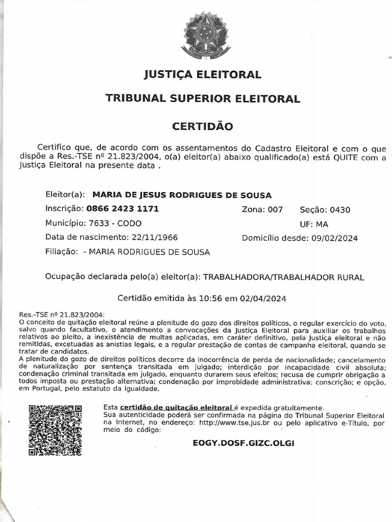 Maria de Jesus R. de Sousa Doc. Cert. Titulo | PDF