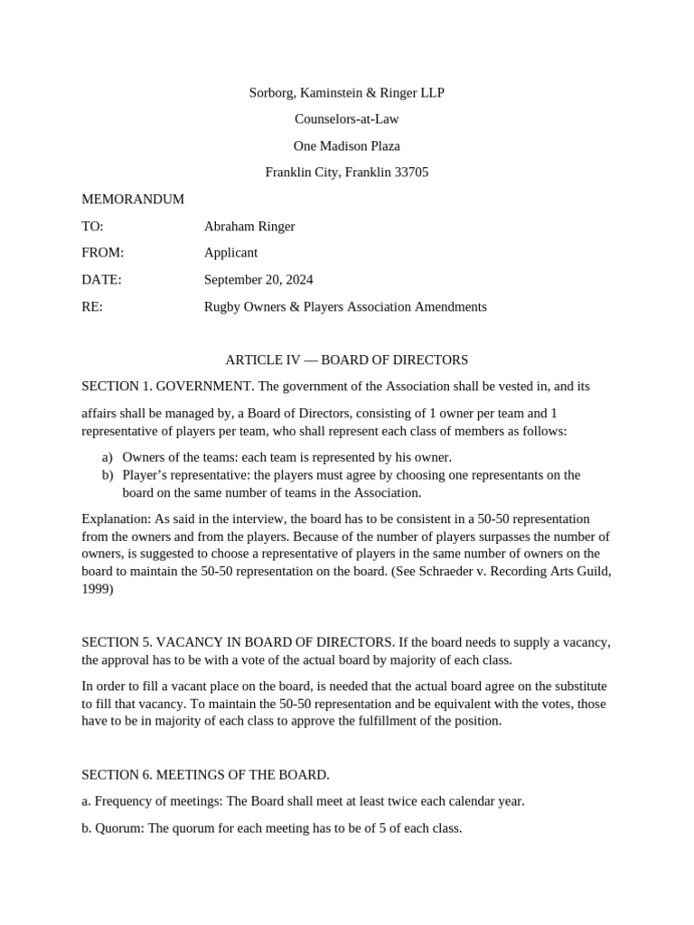 Rugby Amendments | PDF | Board Of Directors | Public Law