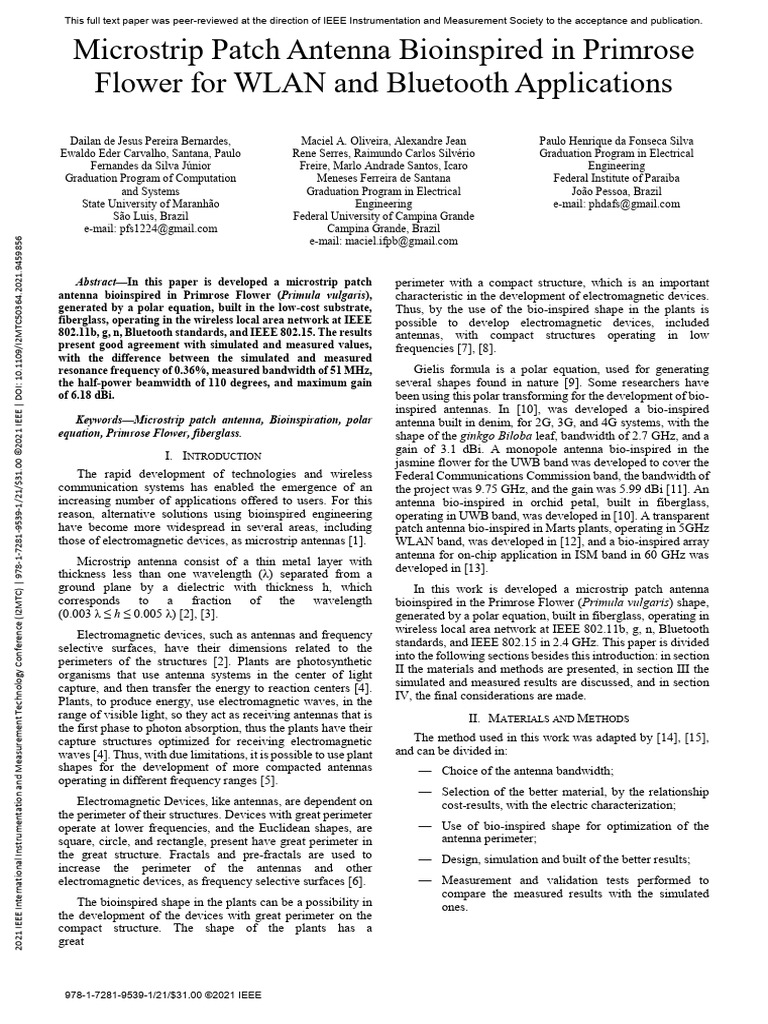 Artigo - I2MTC 2021 - Microstrip Patch Antenna Bioinspired in Primrose ...