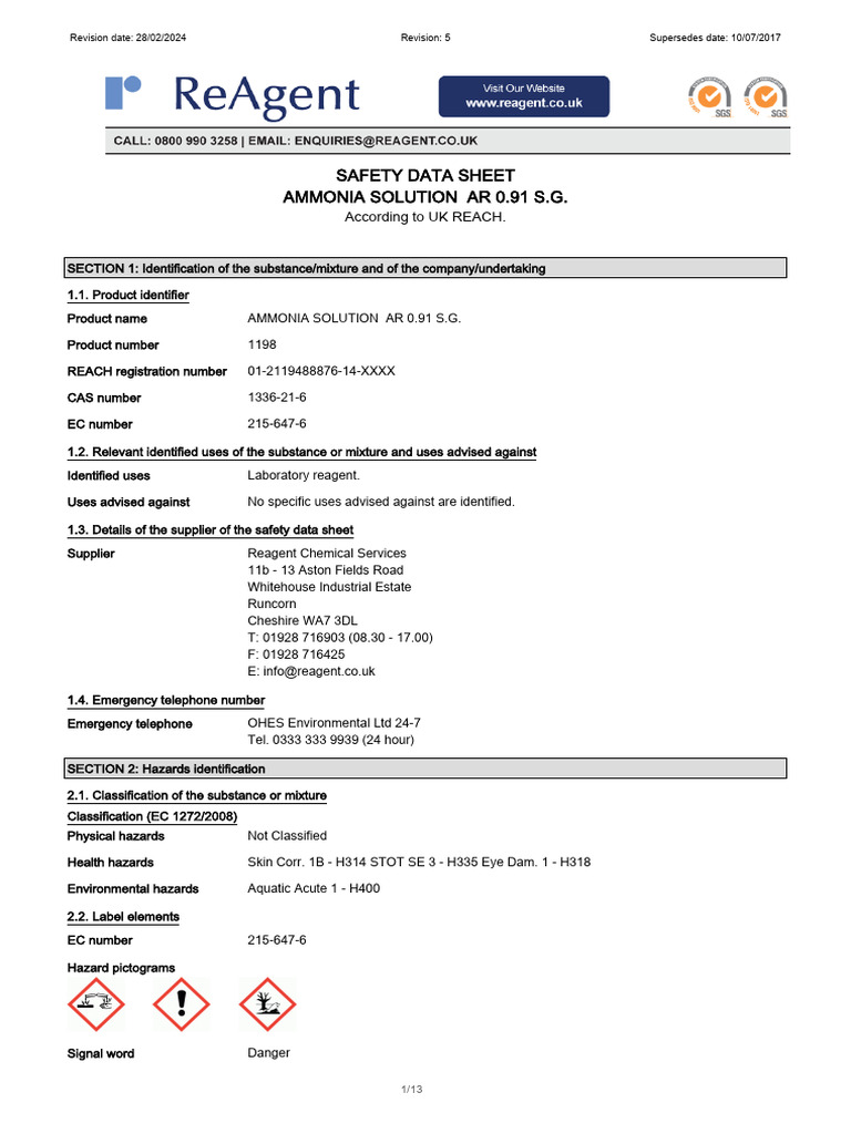 UN Number for Ammonia Solution | PDF | Dangerous Goods | Personal ...
