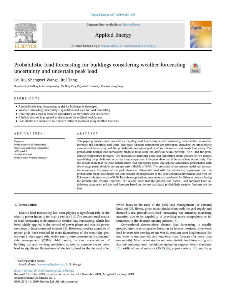 Probabilistic Load Forecasting For Buildings Considering Weather ...