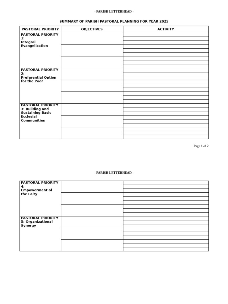 Parish Pastoral Planning 2025 Summary | PDF