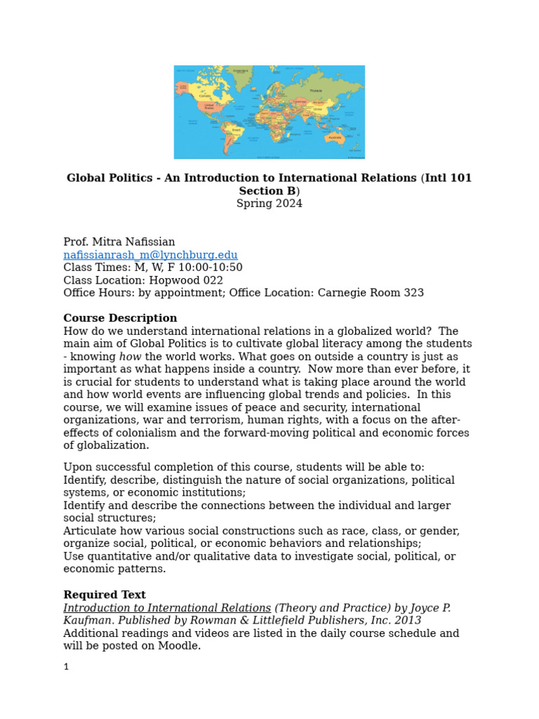 Global Politics Syllabus Spring 2024 SECTION B | PDF | Career & Growth ...