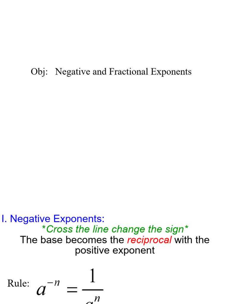 Negative and Fractional Exponents Guide | PDF