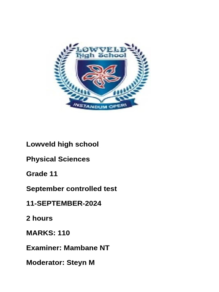 Grade 11 Sep Test Final Version | PDF | Chemical Reactions | Chemical ...