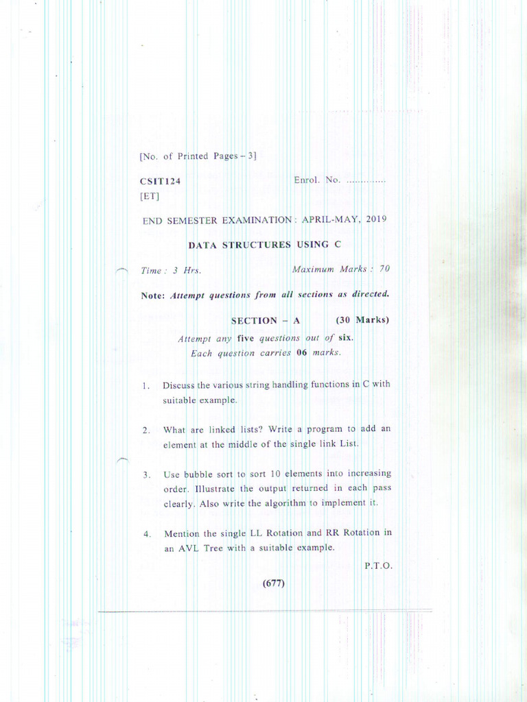 DATA STRUCTURES USING C, CSIT124, APRIL-MAY, 2019 | PDF