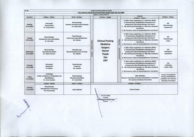 Time Table 4th Year | PDF