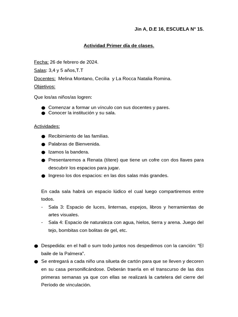 Primer Día de Clases en Escuela N° 15 | PDF