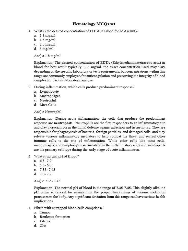 Hematology MCQs Set I | PDF | Coagulation | Blood Cell