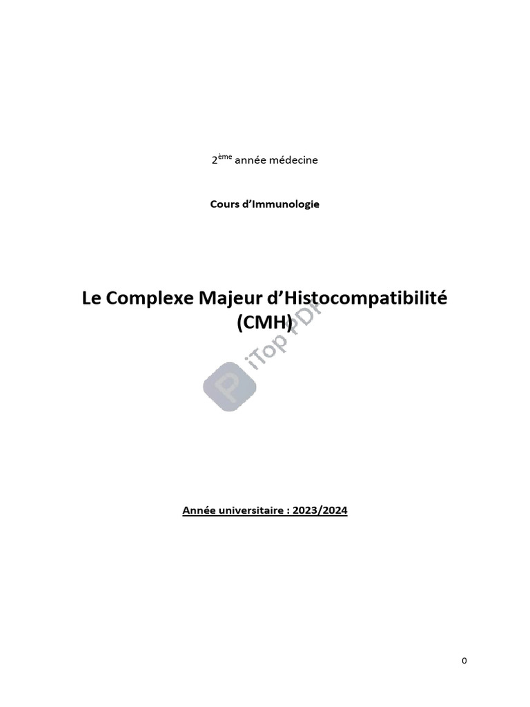 Le Complexe Majeur (CMH) : D'histocompatibilité | PDF | Complexe majeur ...