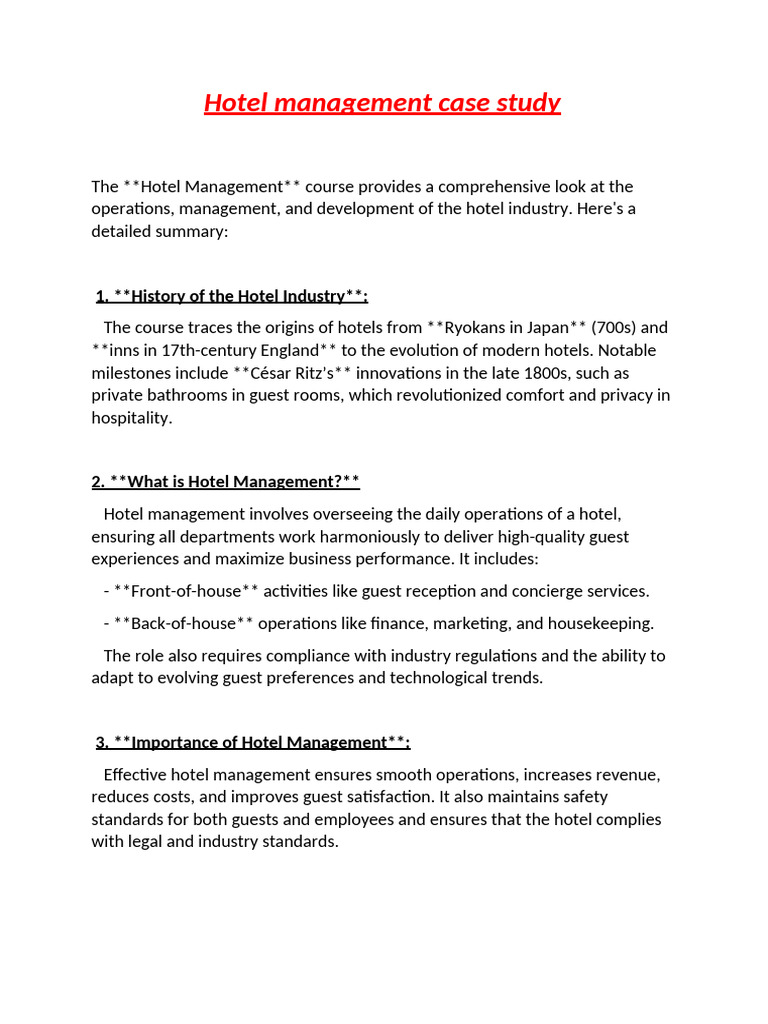 Hotel Management Case Study | PDF | Hotel | Marketing